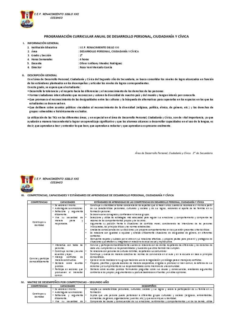 2do Programacion Anual D.P.C.C. | PDF | Enseñando | Estudios de género