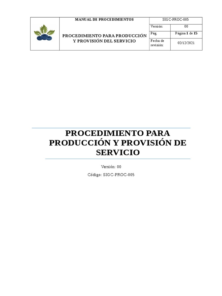 SIGC PROC 005 Procedimiento Producci N y Provisi N Del Servicio | PDF | Calidad (comercial ...