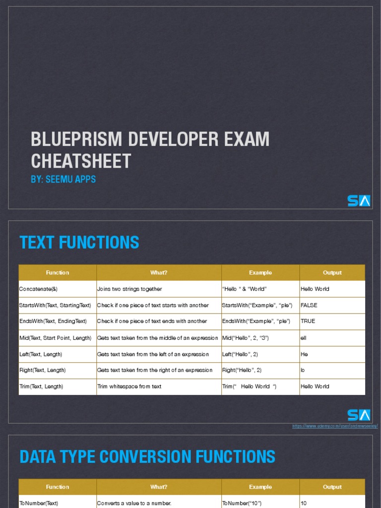 Blueprism Developer Exam Cheatsheet: By: Seemu Apps | PDF | Html | World Wide Web