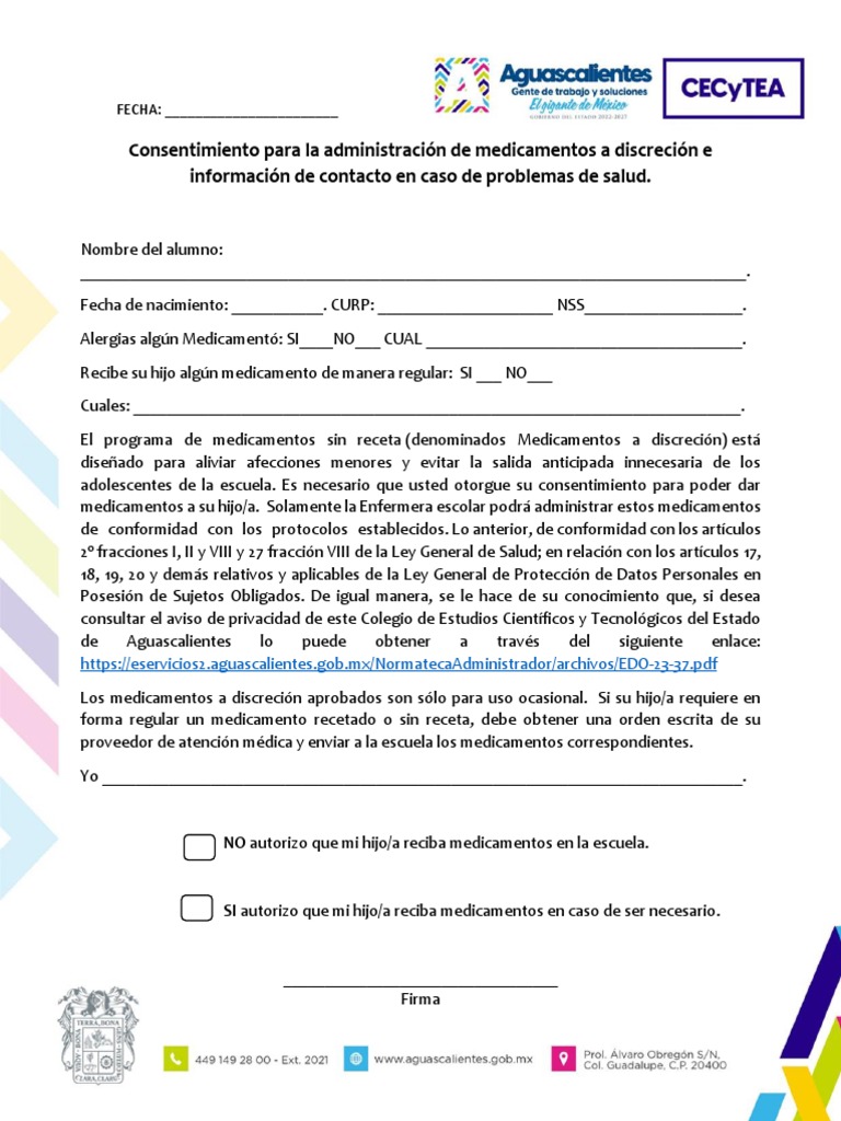 Consentimiento de Medicamentos | PDF