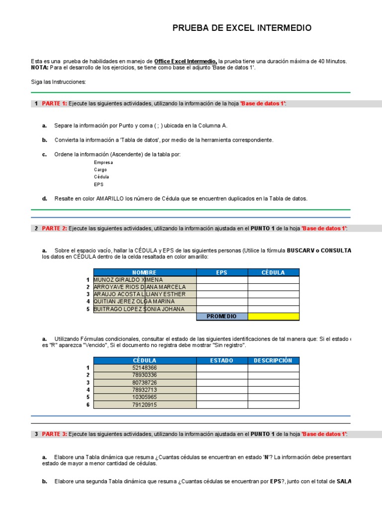 Prueba Excel Intermedio Solucionado | PDF | Microsoft Excel | Colombia Prueba Excel Intermedio Solucionado | PDF | Microsoft Excel | Colombia