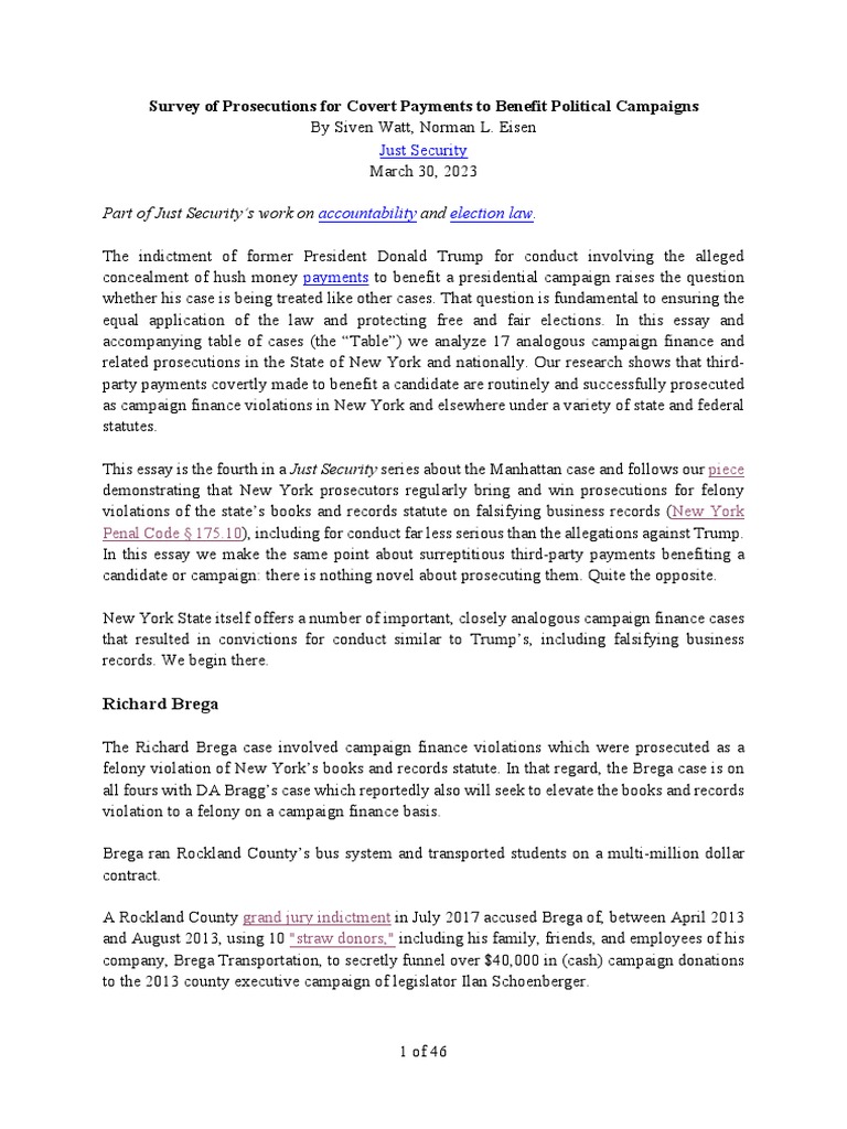 Survey of Criminal Prosecutions For Covert Payments To Benefit ...