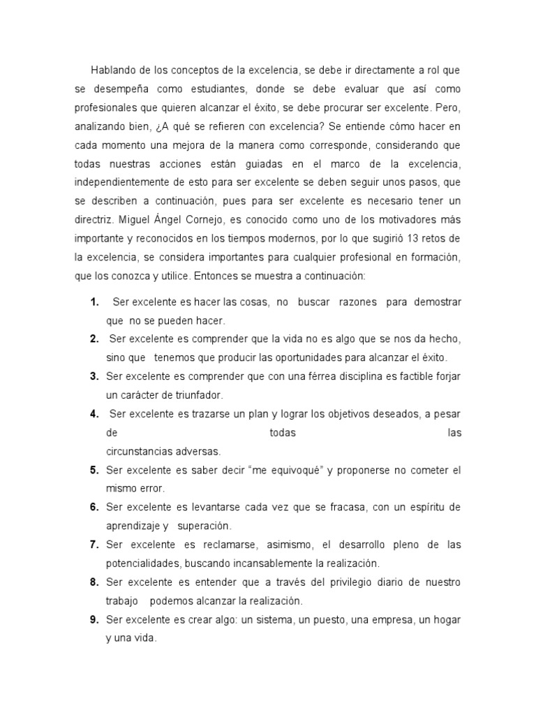 Los 13 Retos de La Excelencia de Miguel Cornejo | PDF | Cognición | Ciencia cognitiva