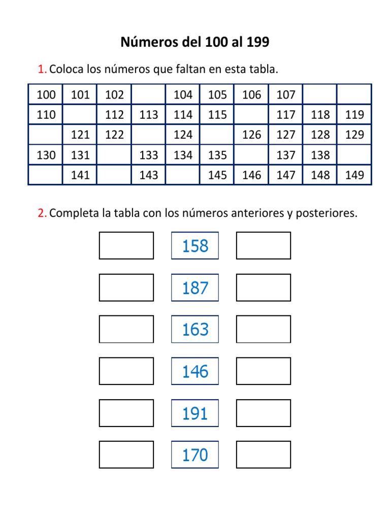 Actividades de Números del 100 al 199 | PDF
