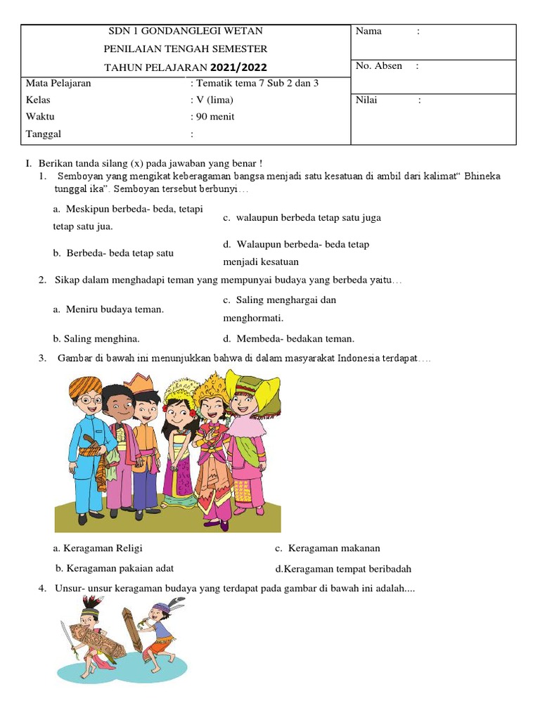 SOAL PTS TEMA 7 SUB 2 DAN 3 Kelas 5 SMT 2 | PDF