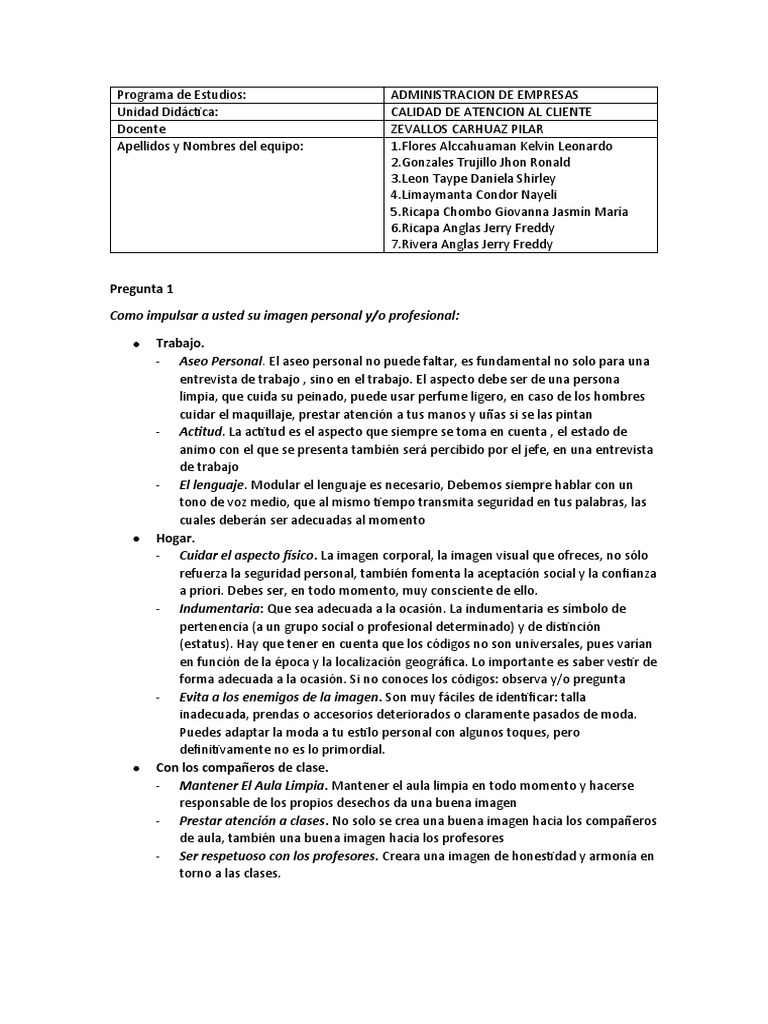 Trabajo de Calidad de Atencion Al Cliente (1) 2 | PDF | Calidad (comercial) | Ciencia de sistemas