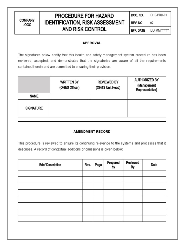 OSH-PRO-01 Procedure For Hazard Identification, Risk Assessment and ...