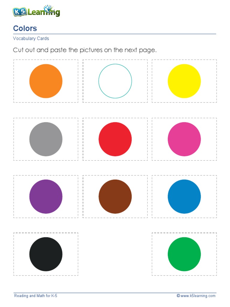 Colors: Cut Out and Paste The Pictures On The Next Page | PDF