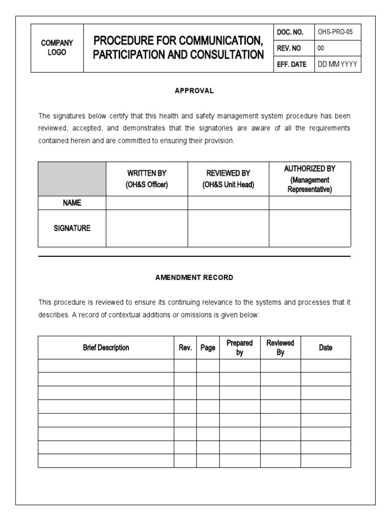 Procedure For Communication, Participation and Consultation | PDF | Occupational Safety And ...