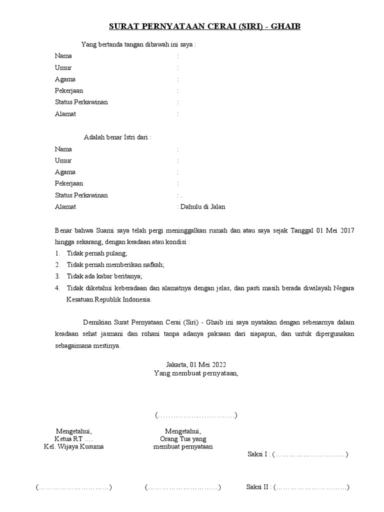 Surat Pernyataan Ghaib | PDF