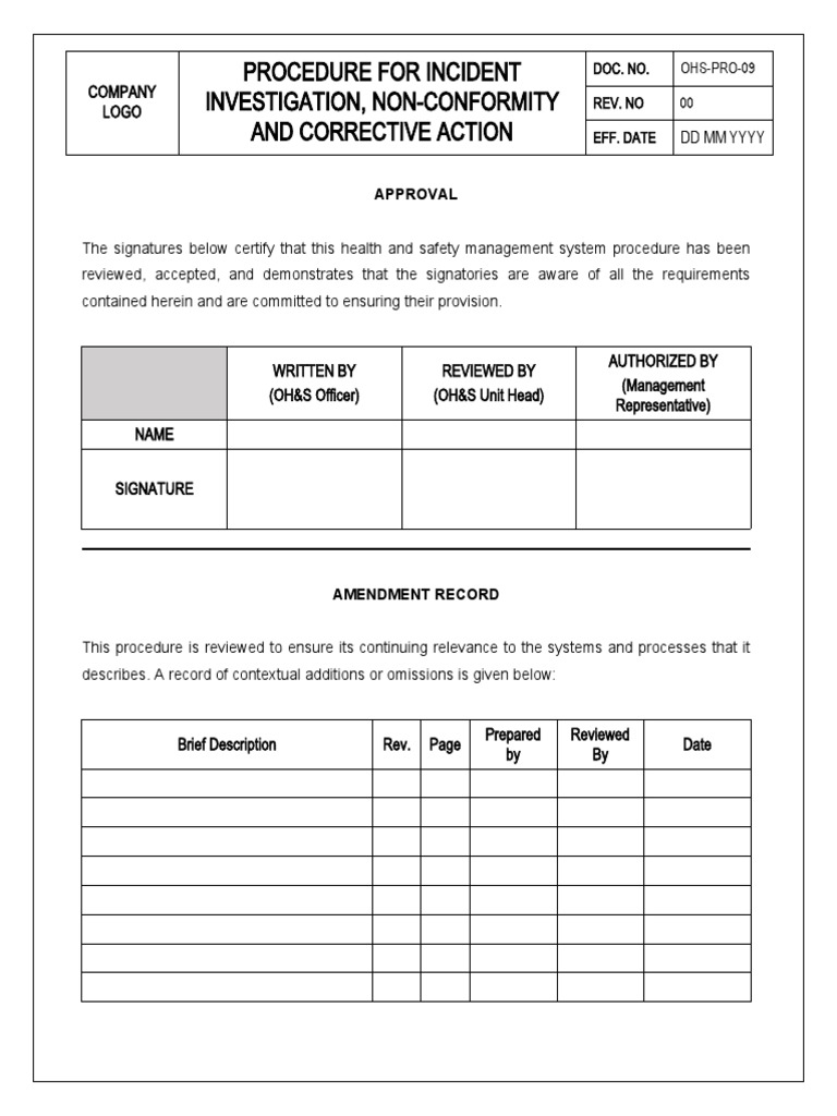 Procedure For Incident Investigation, Non-Conformity and Corrective ...