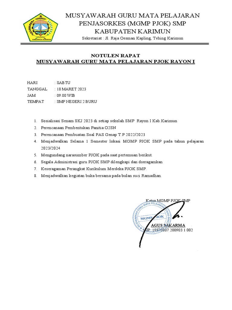 18 - Maret - 2023 - Notulen MGMP | PDF