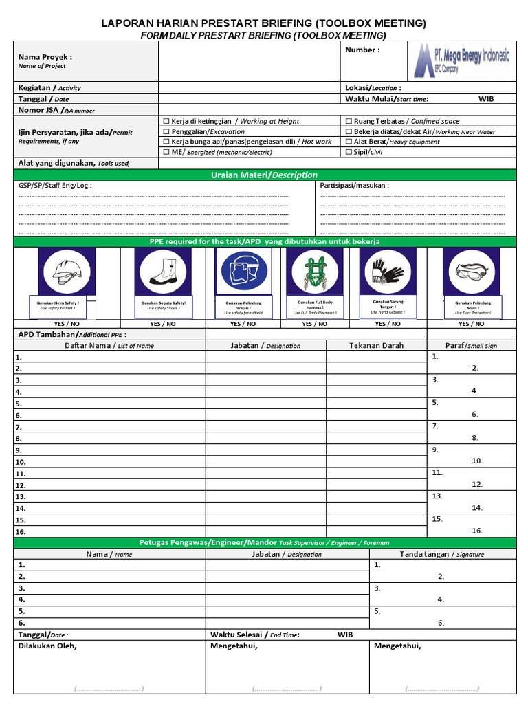 Form TOOLBOX MEETING | PDF