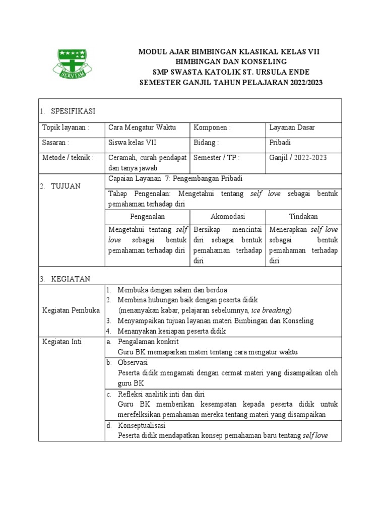 Modul Ajar Bimbingan Klasikal Kelas 7 | PDF