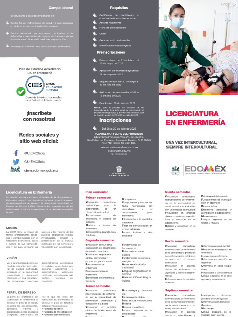 Tríptico Lic - en Enfermería 2022 | PDF | Enfermería | Plan de estudios