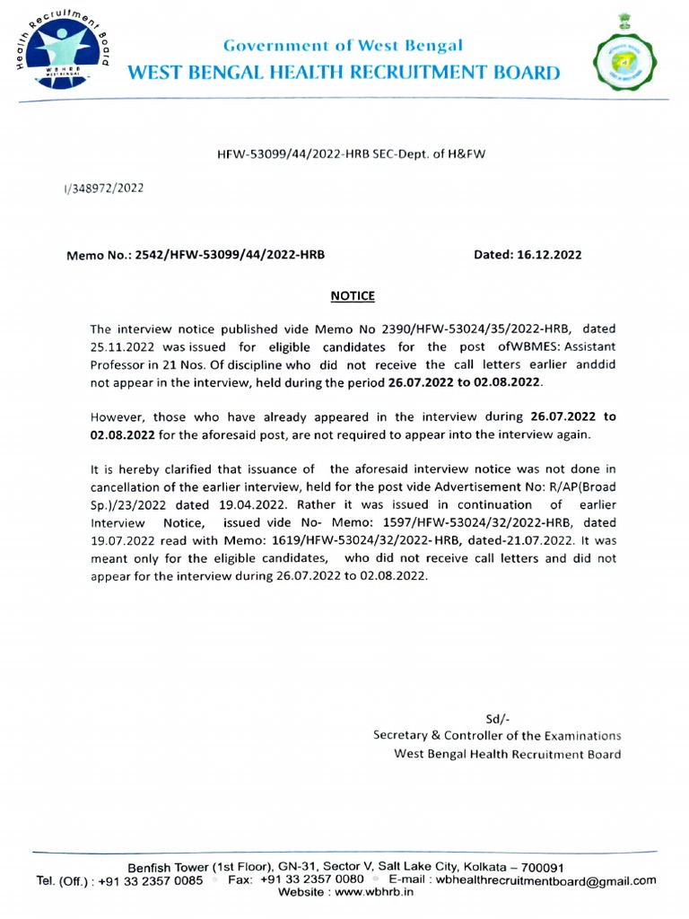 Clarification on WBMES Interview Notice | PDF