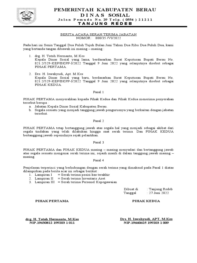 BA Serah Terima Jabatan | PDF