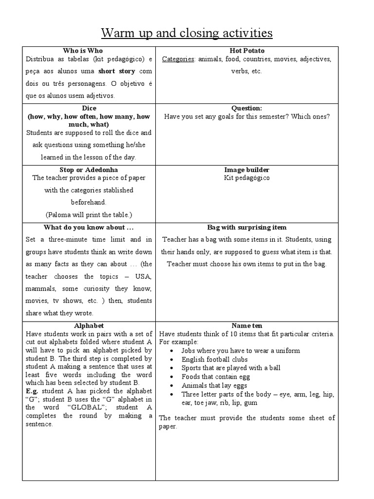 Wizard - Warm Up and Closing Activities | PDF | Question | Adverb