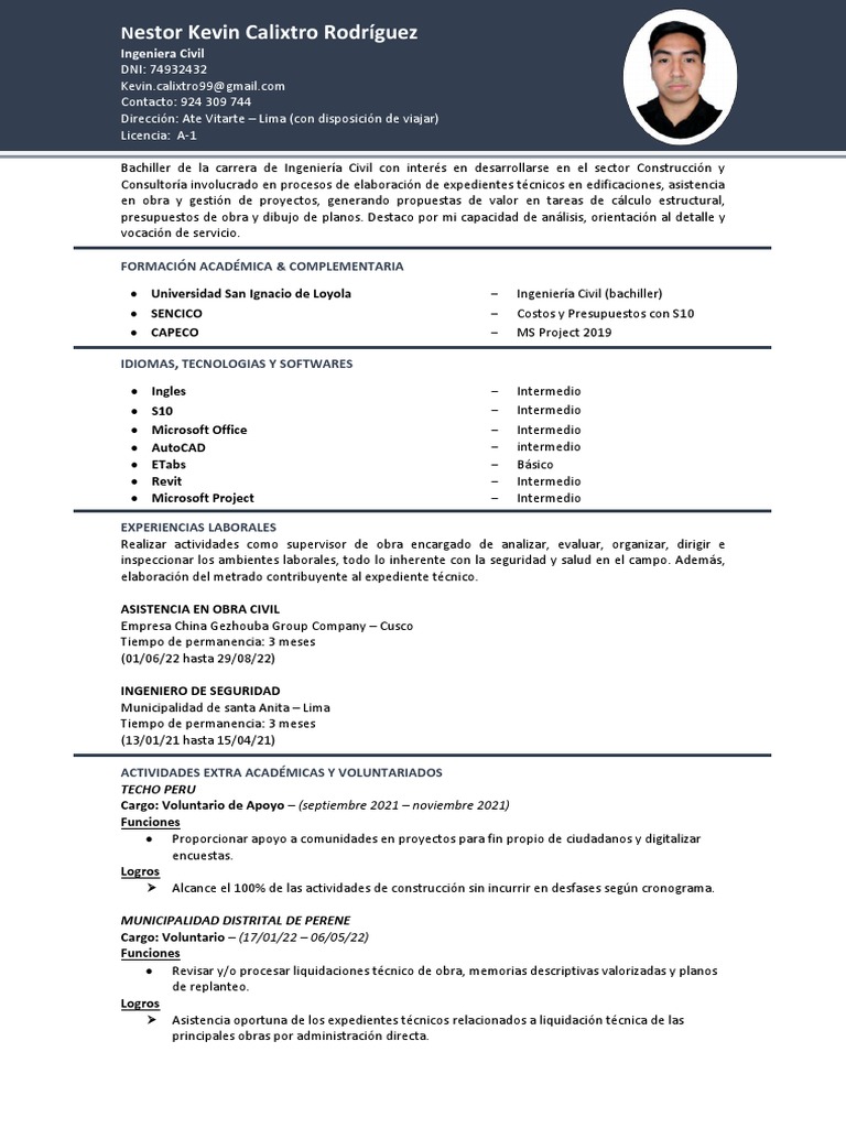 Nestor Kevin Calixtro Rodriguez | PDF | Ingeniero civil | Ingeniería