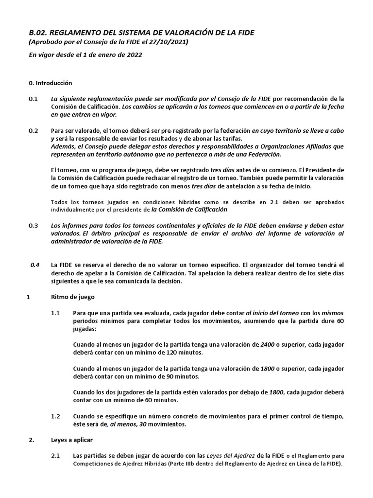 Reglas de La Fide | PDF | Ajedrez