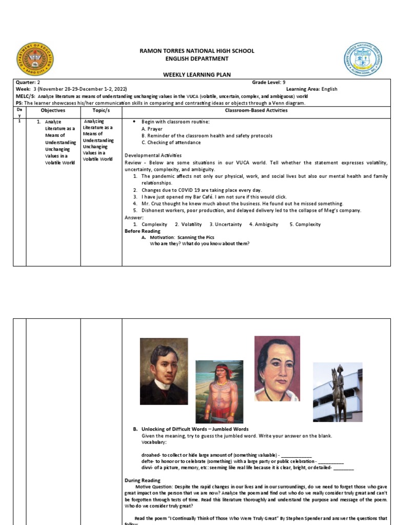 Ramon Torres National High School English Department Weekly Learning ...