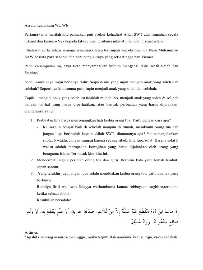 Kultum Ramadhan 2 Ciri Anak Soleh Dan Solehah | PDF