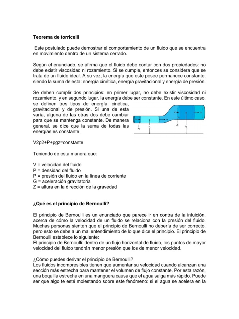 Teorema de Torricelli | PDF | Física Aplicada e Interdisciplinaria ...