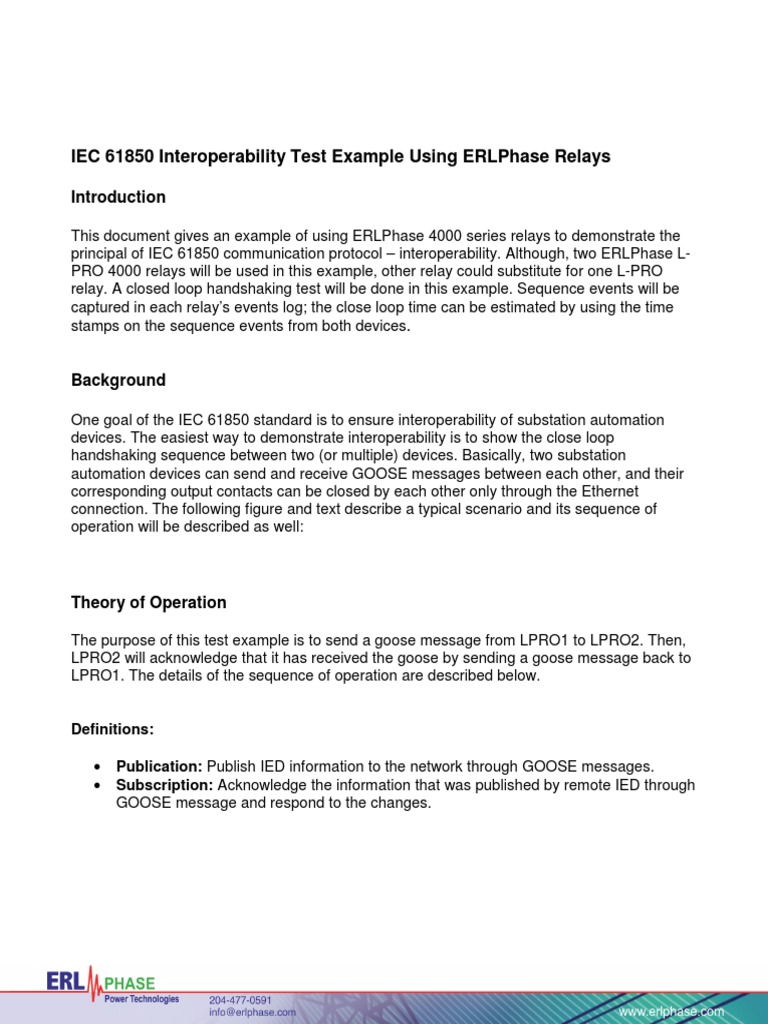 Iec 61850 Interoperability Test Example Using Erlphase Relays Pdf Relay Usb