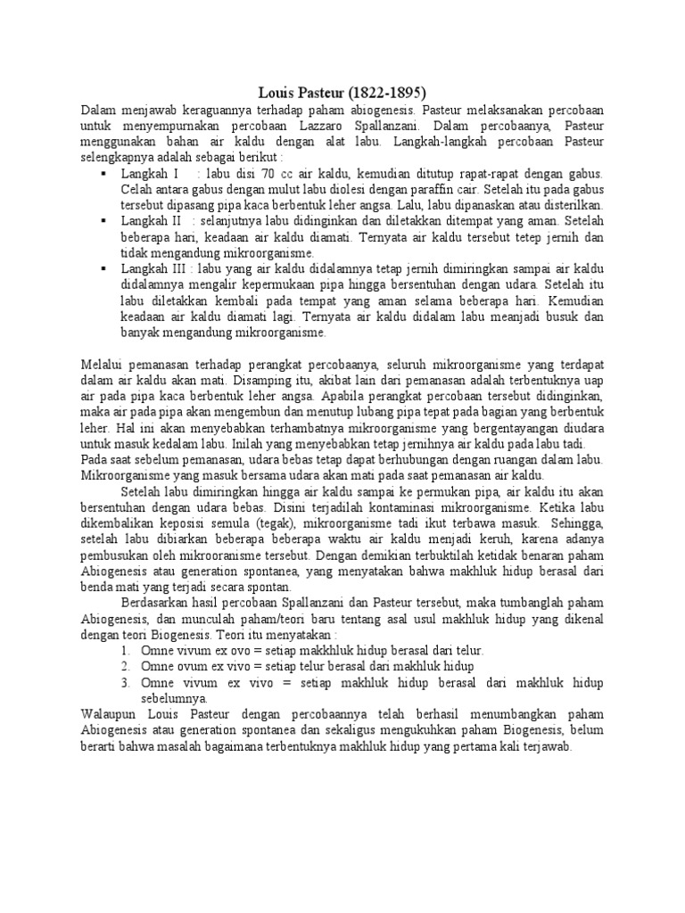 Percobaan Louis Pasteur | PDF