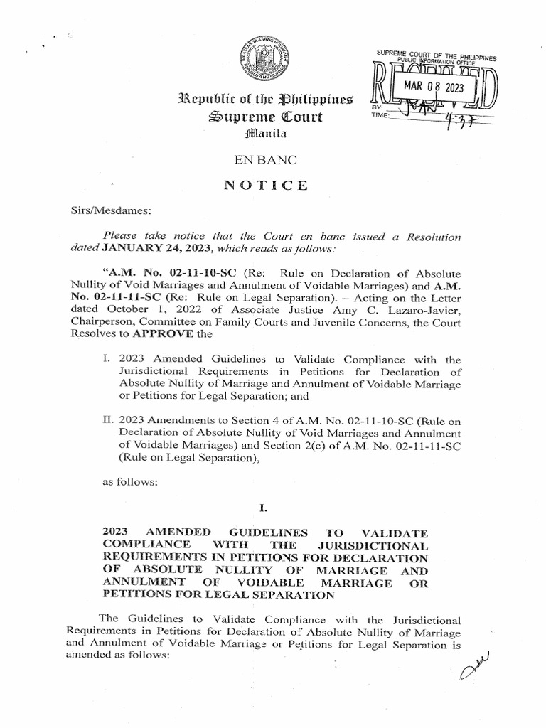 02-11-10-SC - 2023 Amended Guidelines On Petition For Declaration of Nullity | PDF