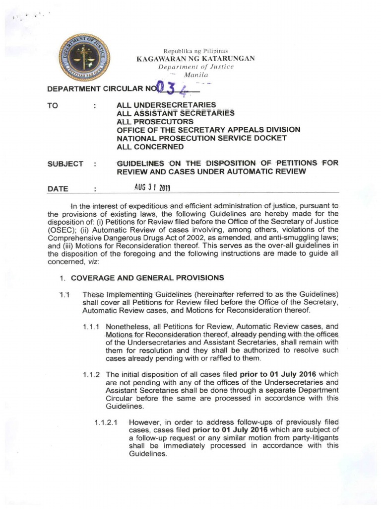 DOJ Guidelines for Petitions Review | PDF | Prosecutor | Justice