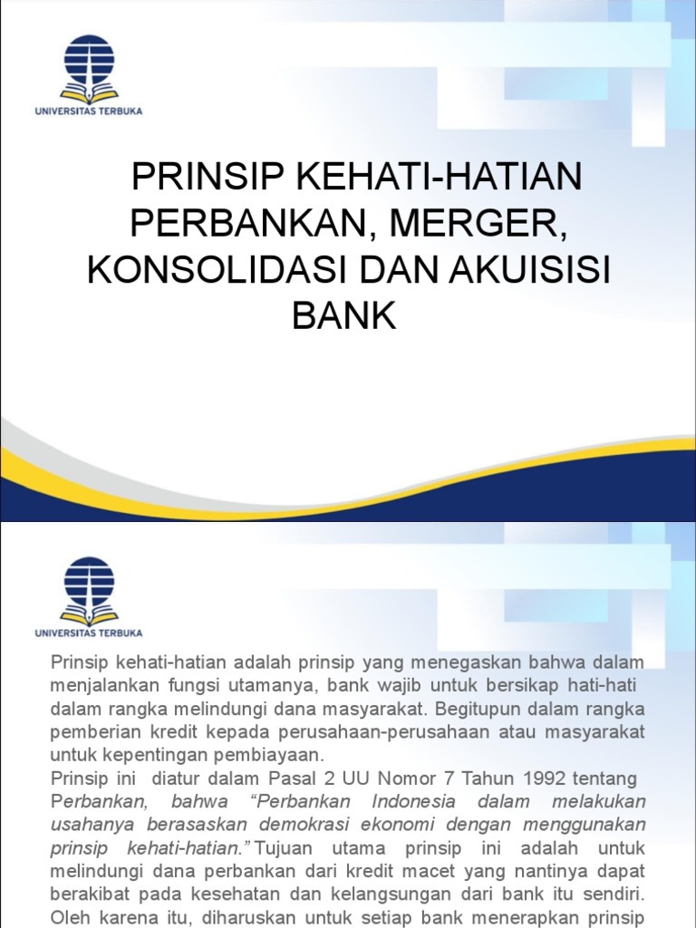 Prinsip Kehati-Hatian Perbankan, Merger, Konsolidasi Dan Akuisisi Bank ...