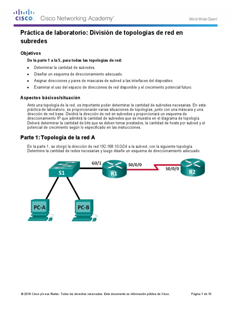 Appendix Lab Subnetting Network Topologies Pdf Dirección Ip Red De Computadoras