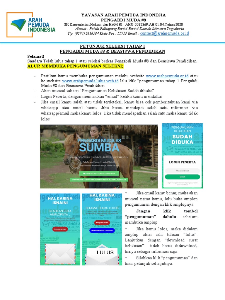 Panduan Seleksi Tahap 2 PM8 Dan Beasiswa Pendidikan Sumba NTT | PDF