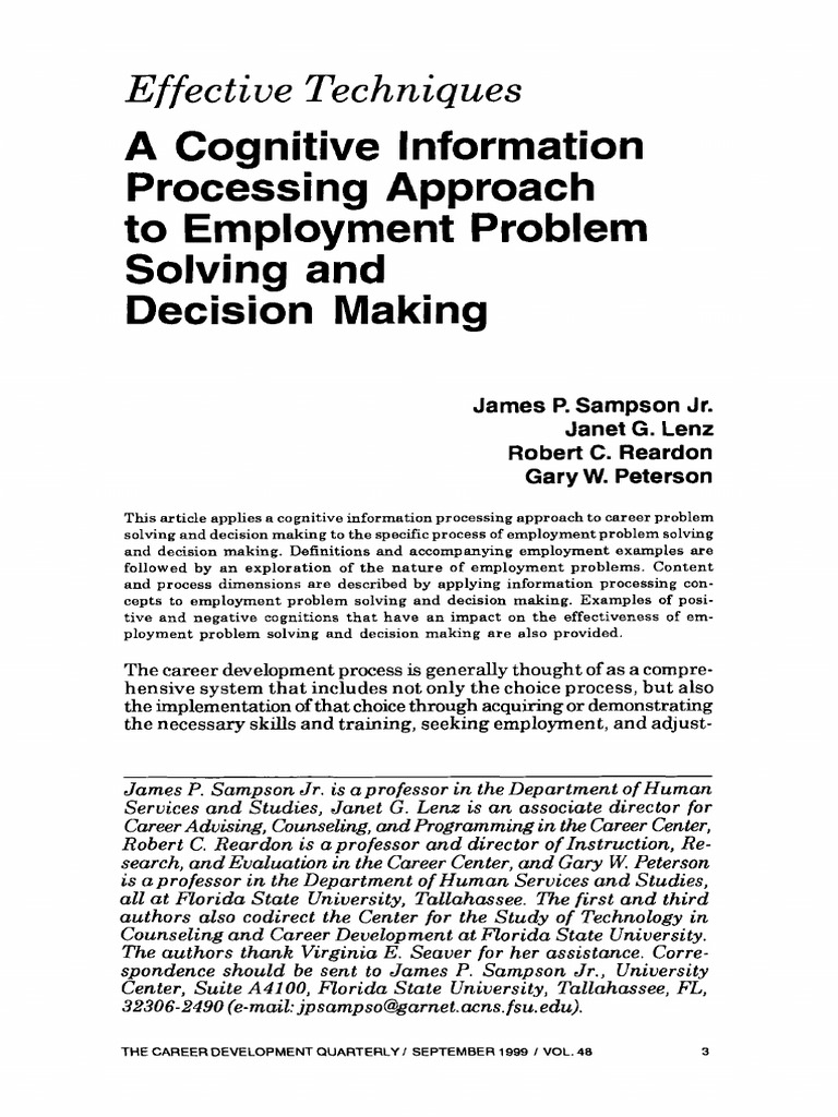 A Cognitive Information Processing Approach To Employment Problem Solving and Decision Making ...
