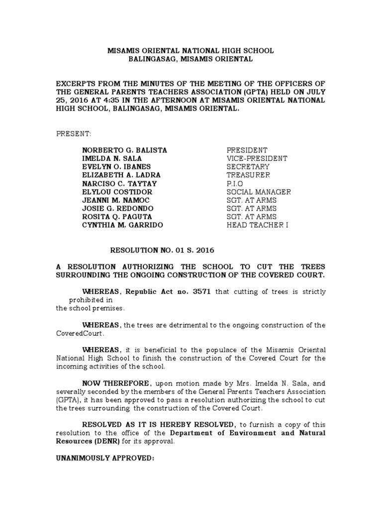 Resolution for Tree Cutting Approval | PDF | Wellness | Lifestyle