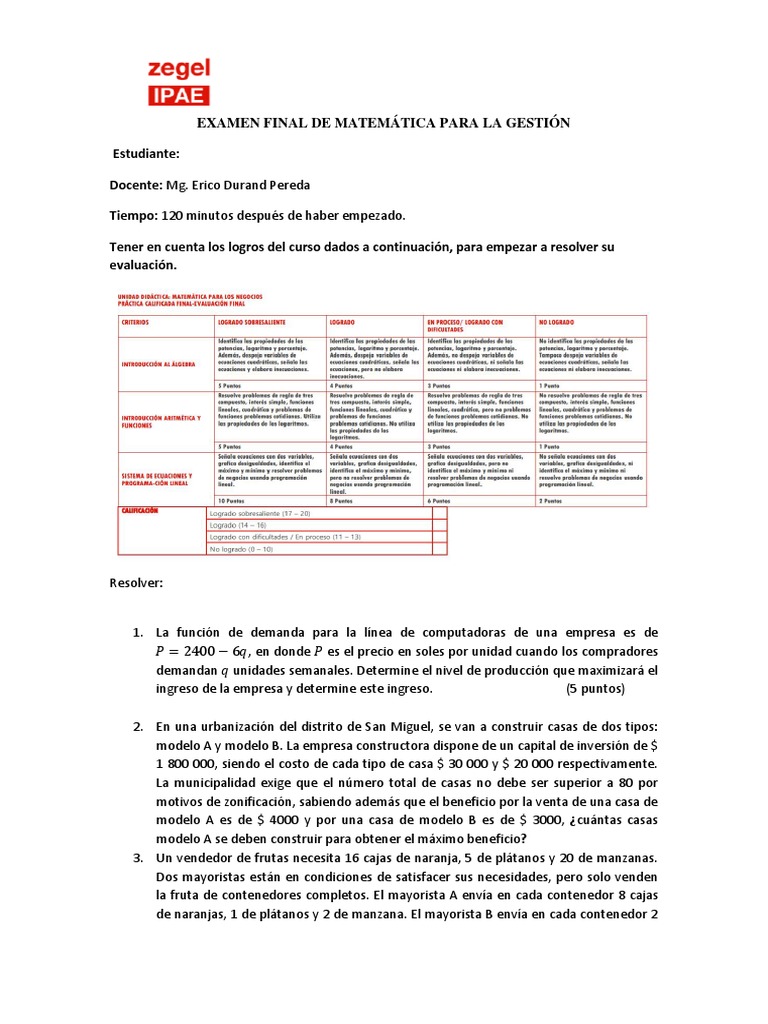 Examen Final-Ipae | PDF | Mercado (economía) | Economias