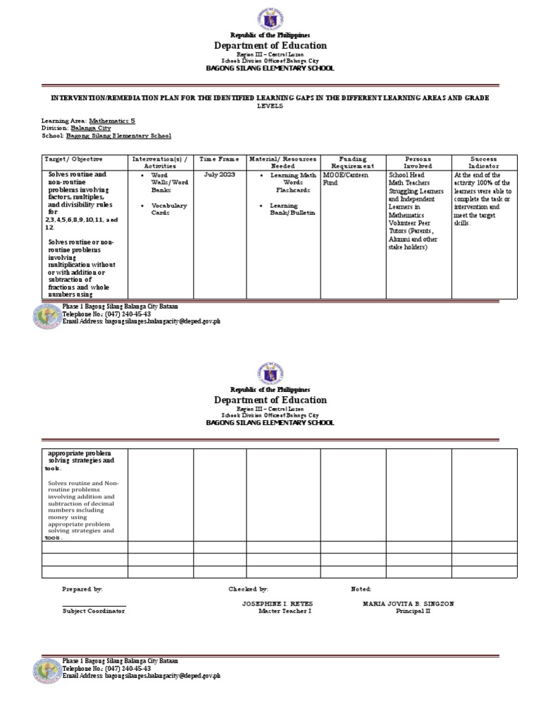 Math Remediation Plan for Grade 5 Students | PDF | Learning | Teaching