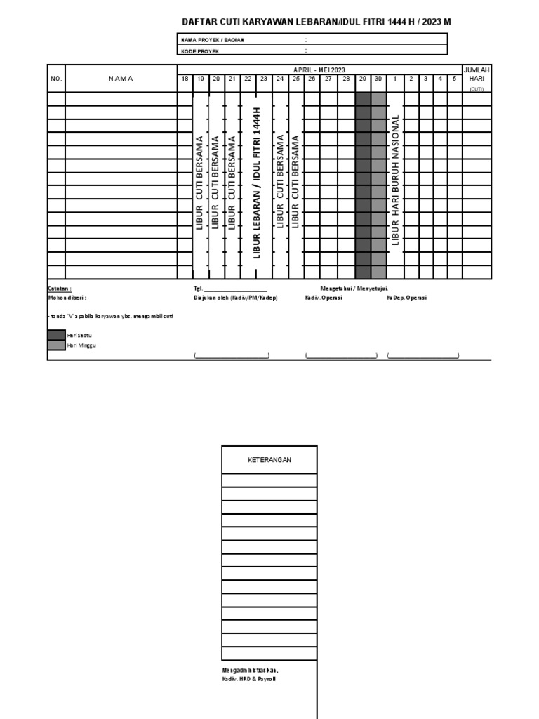 Form - REKAP CUTI - IDULFITRI - 1444H - 2023 M | PDF