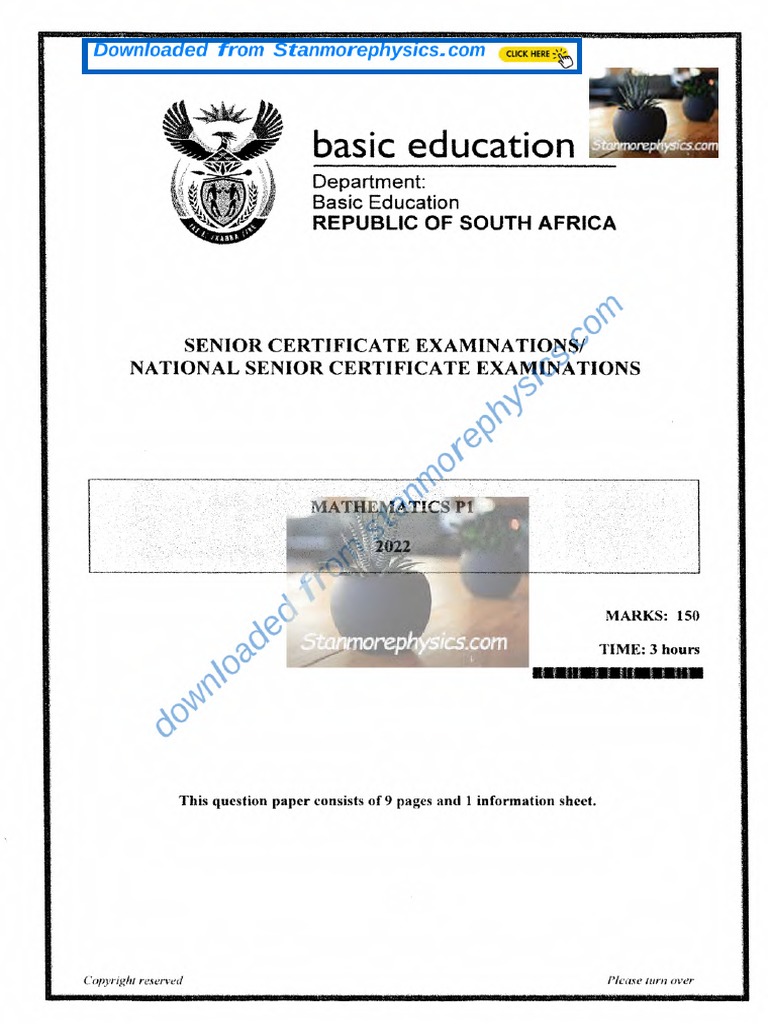 NSC Maths Grade 12 May June 2022 P1 and Memo | PDF