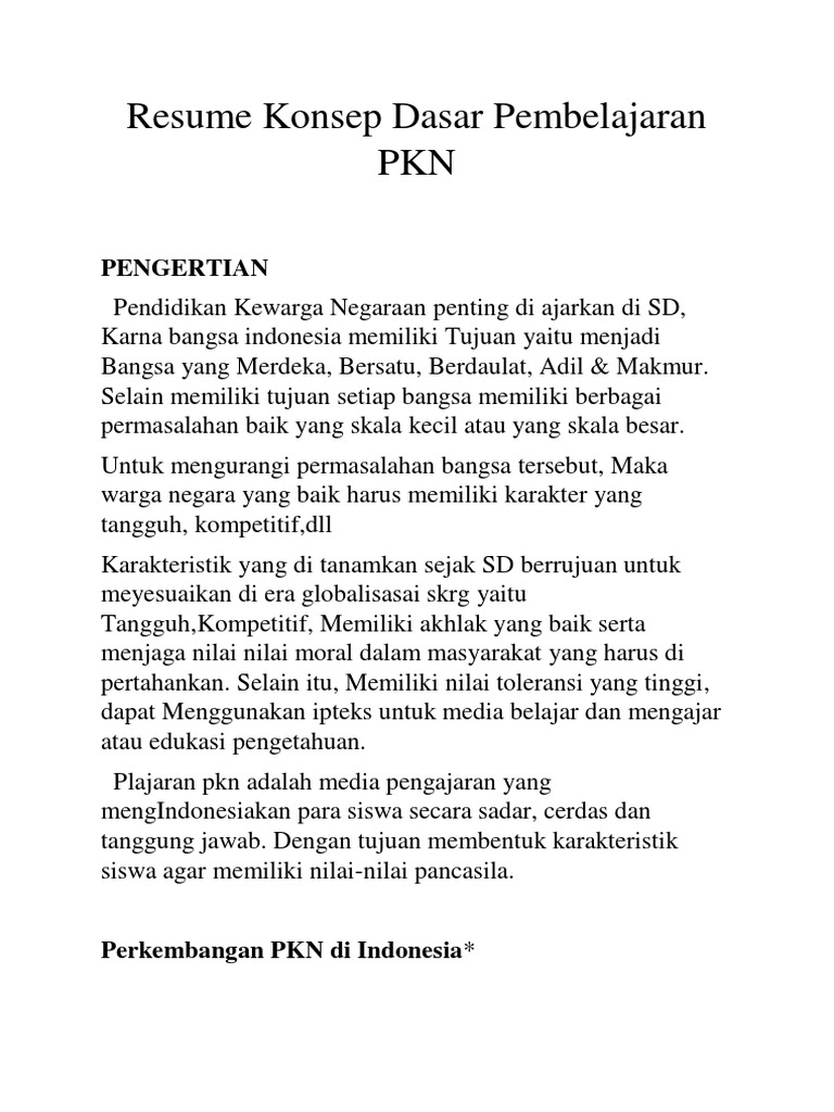 Konsep Dasar Pembelajaran PKN | PDF | Karier & Perkembangan | Ilmu Sosial