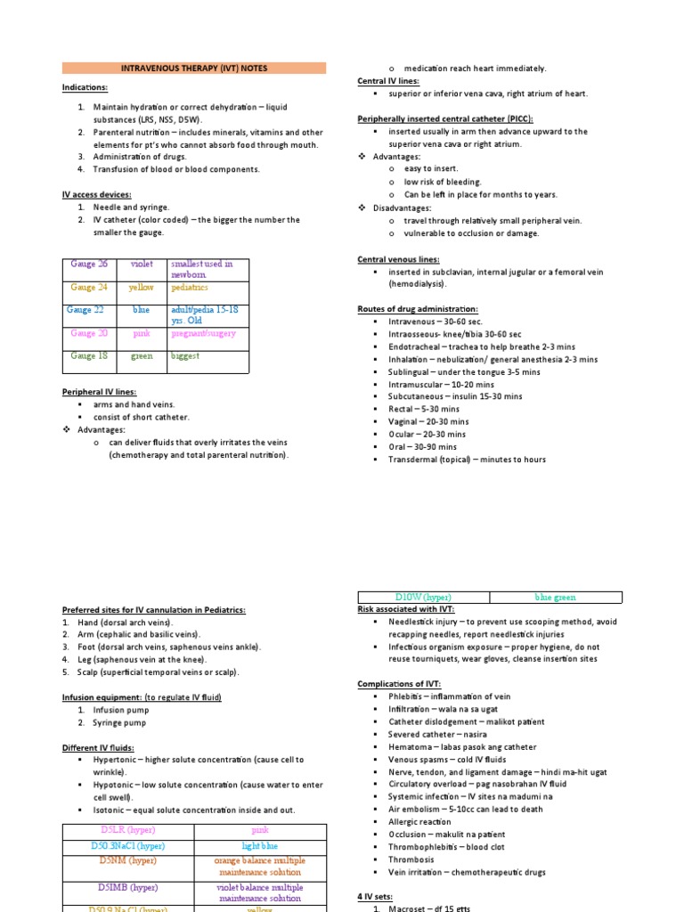 IV Therapy Overview and Guidelines | PDF | Intravenous Therapy | Health ...