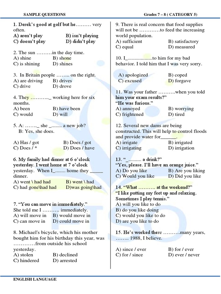 Sample Questions Grades 7 - 8 (CATEGORY 5) | PDF