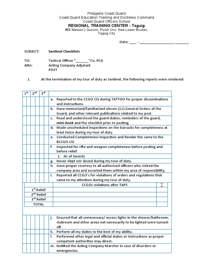 Sentinel's Checklist | PDF | Military Science | Military