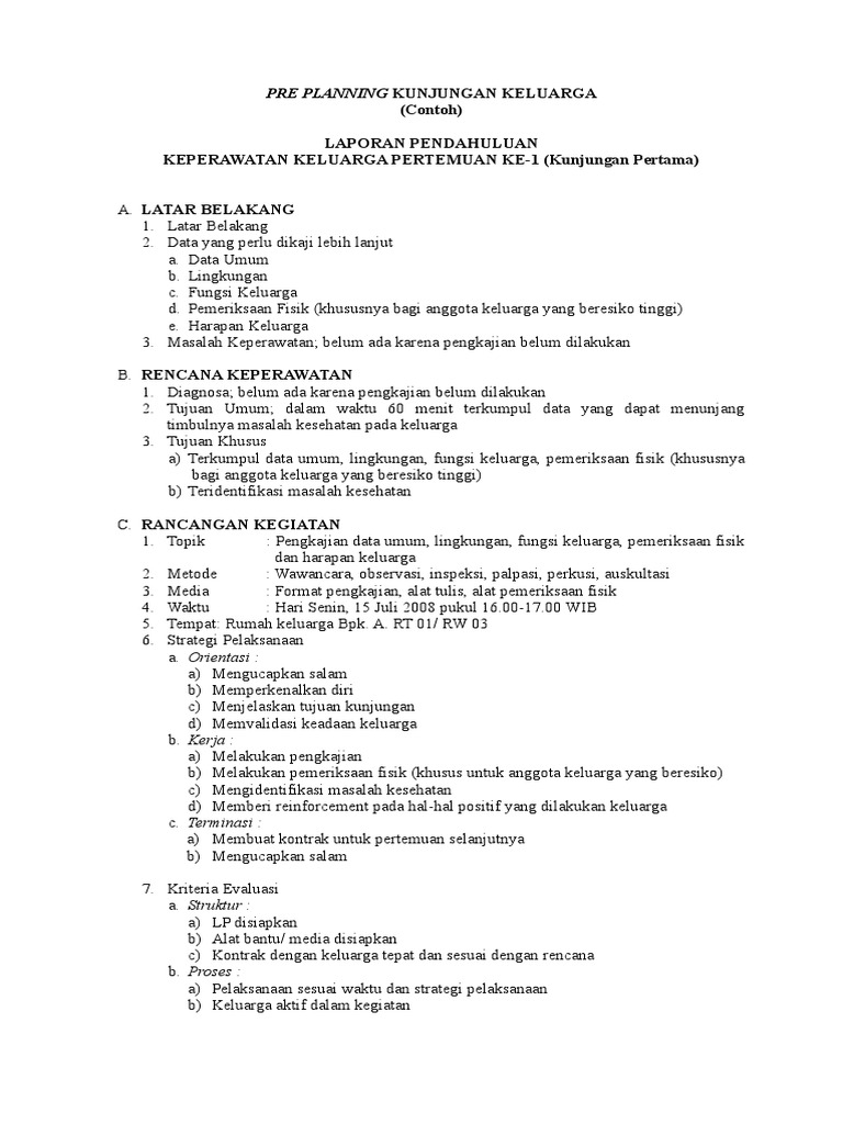 Rencana Kunjungan Keperawatan Keluarga | PDF