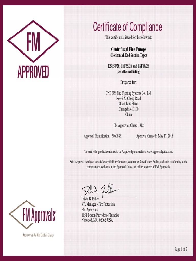 FM APPROVALS - 3060688 - Horizontal End Suction Type | PDF | Gases | Dynamics (Mechanics)