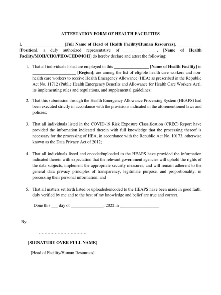 Attestation Form of Health Facilities | PDF