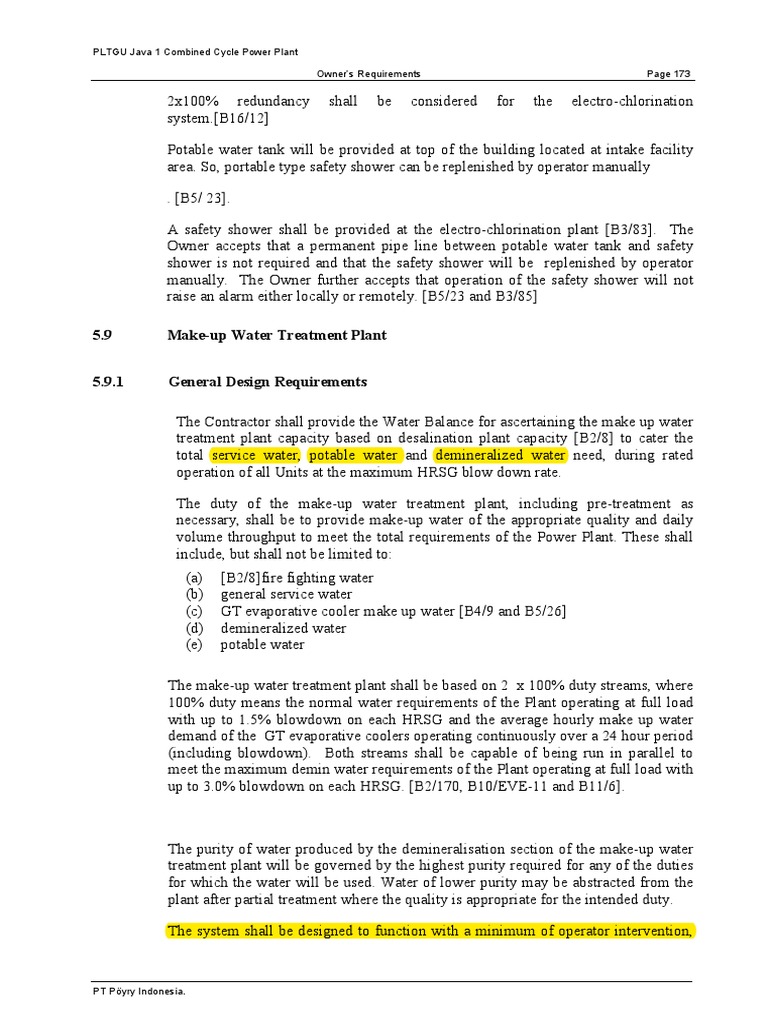 Design Requirements and Water Treatment Processes for a Combined Cycle ...