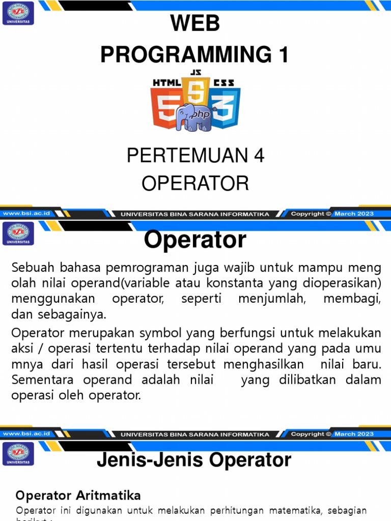 WEB Programming 1: Pertemuan 4 Operator | PDF