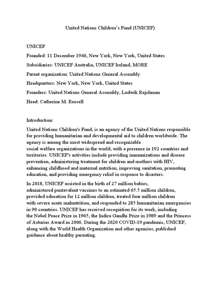 UNICEF: History, Mission, and Impact | PDF | Unicef | Economies